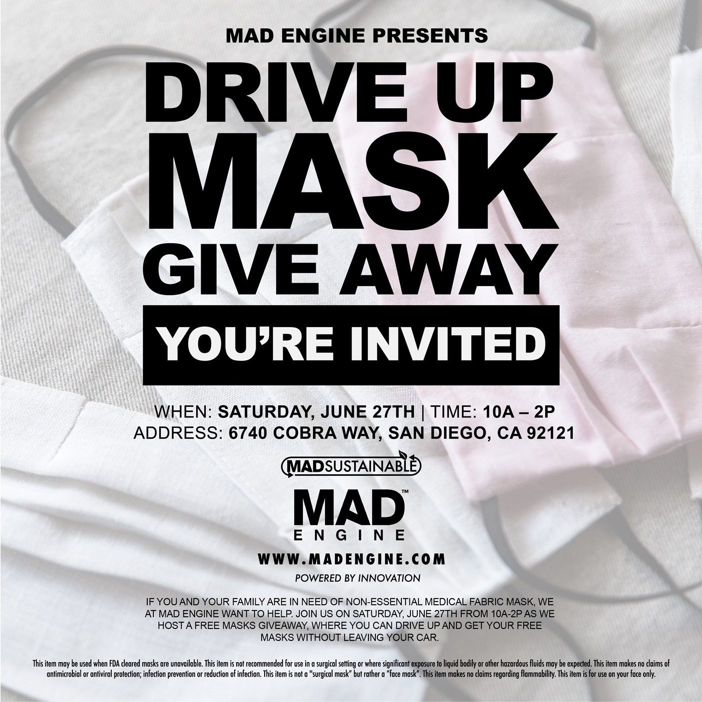 Mad Engine Gives Away Free Masks in San Diego This Weekend - Mad Engine